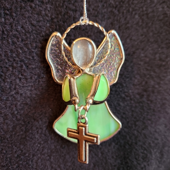 Handmade | Art | Stained Glass Angel Ornament Sun Window Figure Wings ...